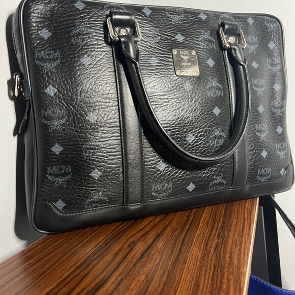 MCM | Bags | Mcm Lap Top Bag Blackblue Monogram | Poshmark